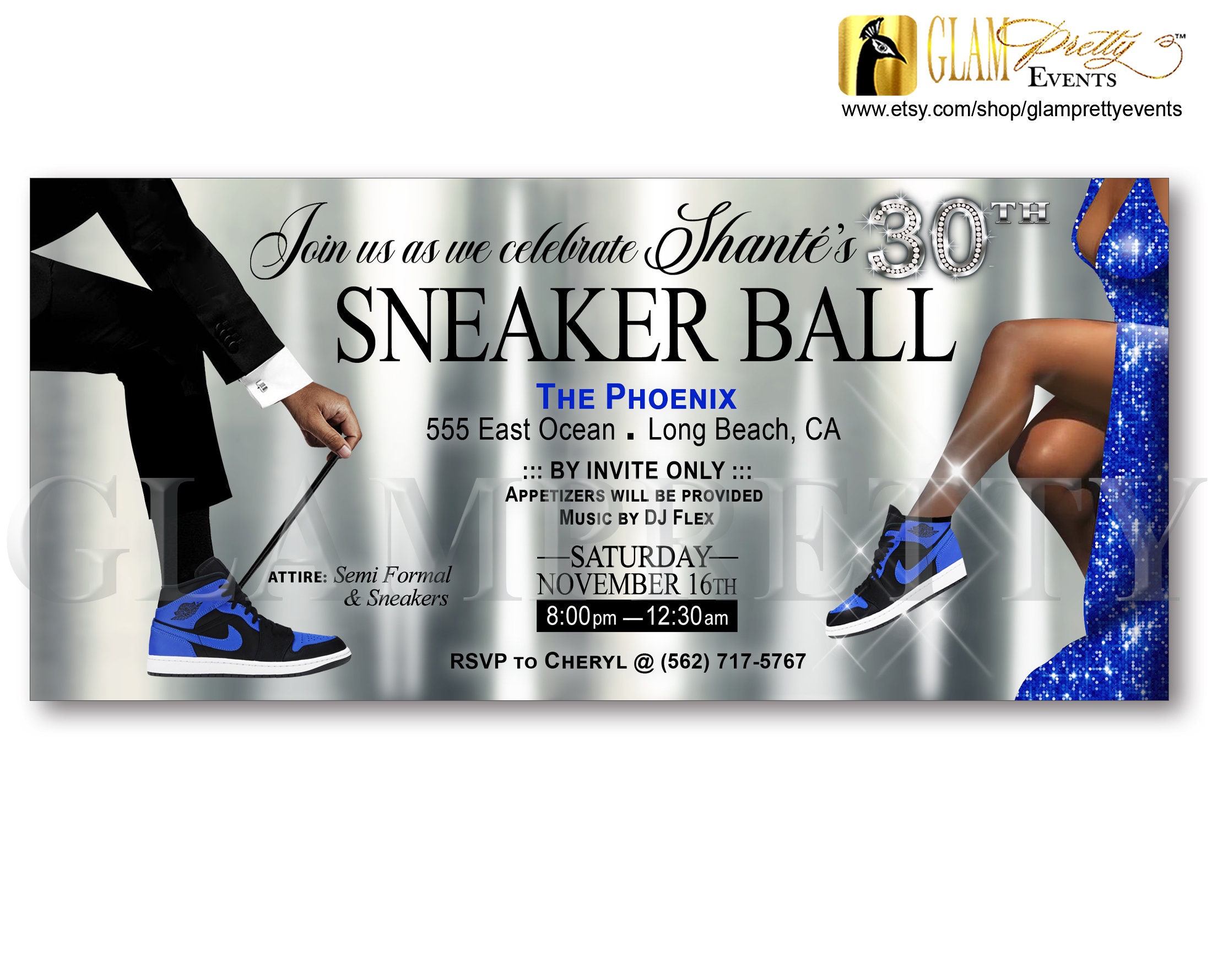 Sneaker Ball Party Invitation Silver Royal Blue 30th Birthday Etsy Israel