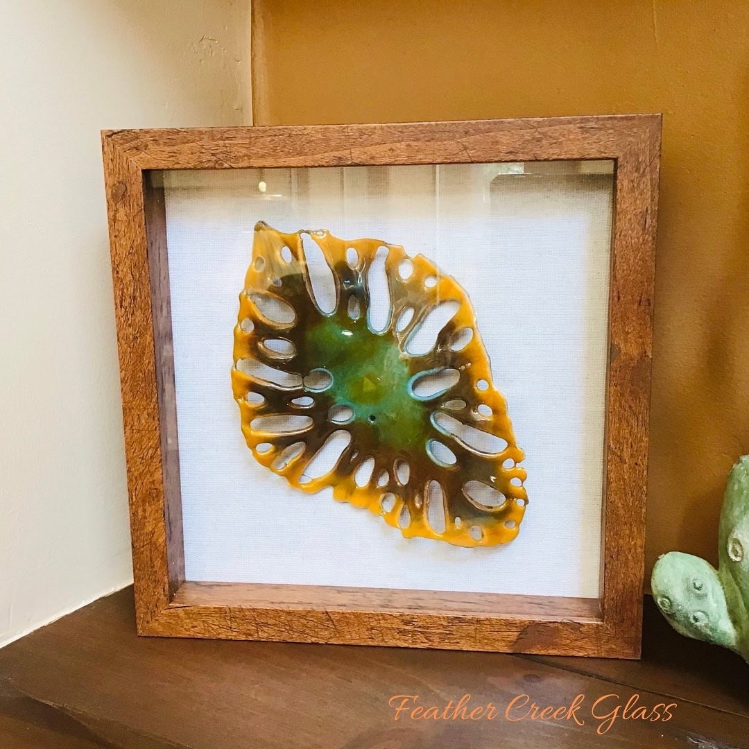 Fused Glass in Shadow Box, 3D Art, Neutral Colors, Nature in Glass ...