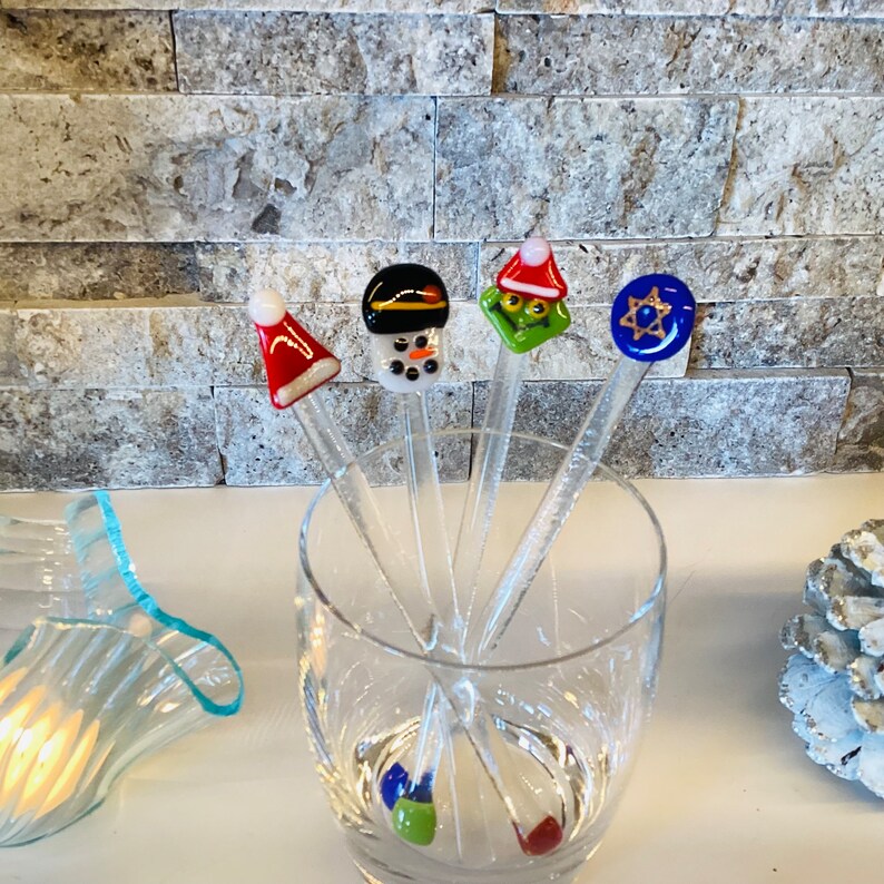 Holiday Fused Glass Swizzle Sticks Drink Stirs, Coffee and Cocoa ...