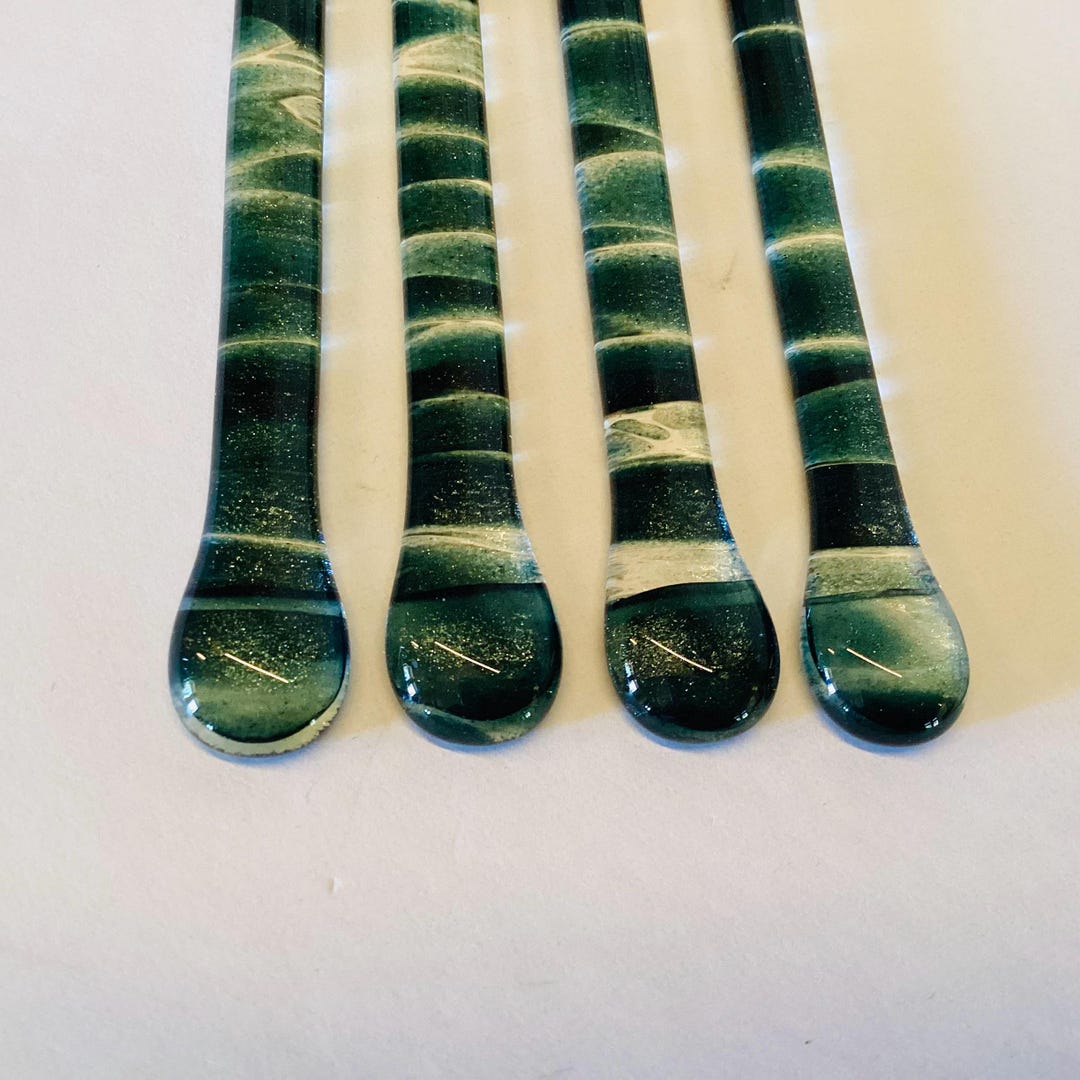 Handmade Aventurine Green Glass Swizzle Sticks: Cocktail Stirrers, Set ...