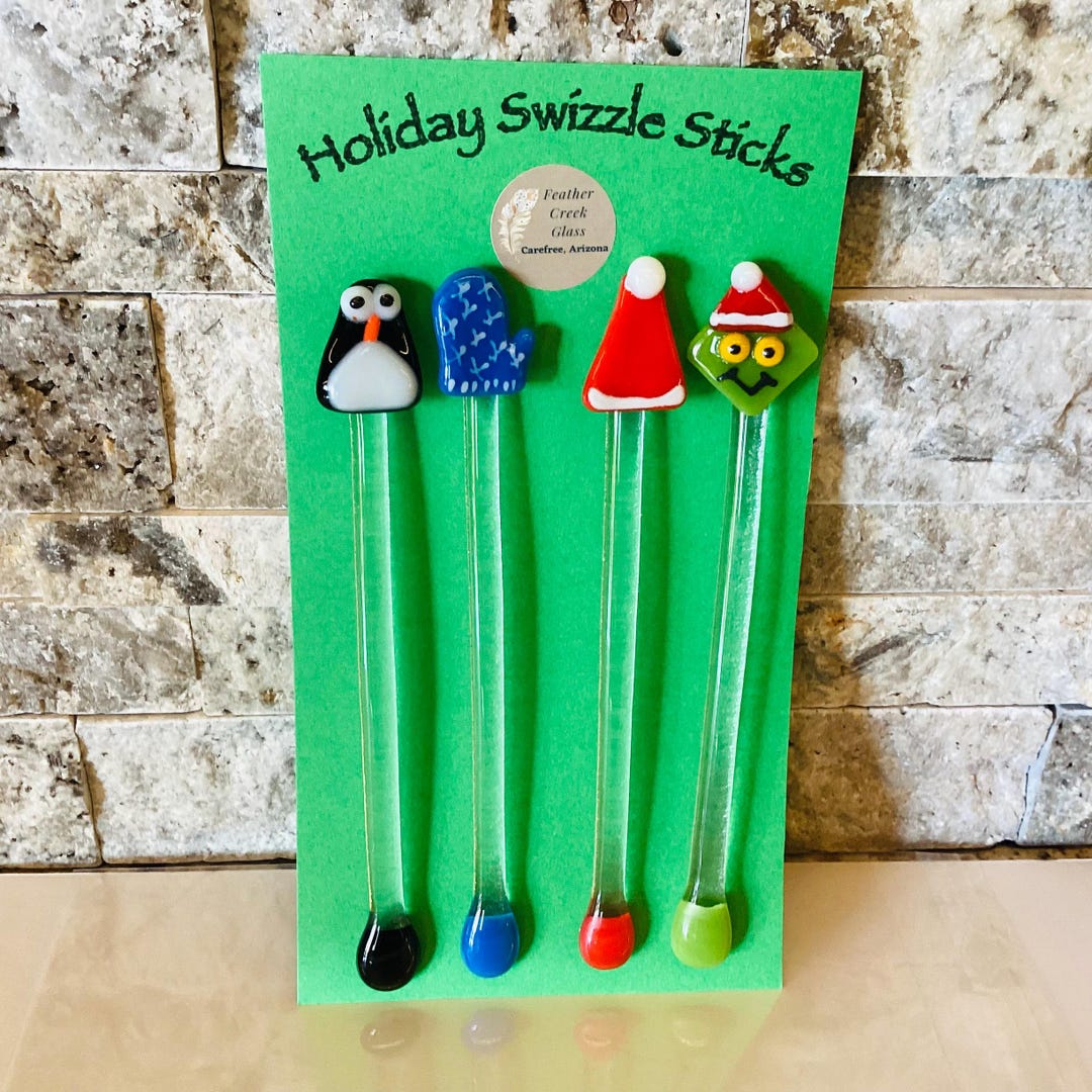 Holiday Fused Glass Swizzle Sticks - Drink Stirs, Coffee and Cocoa ...