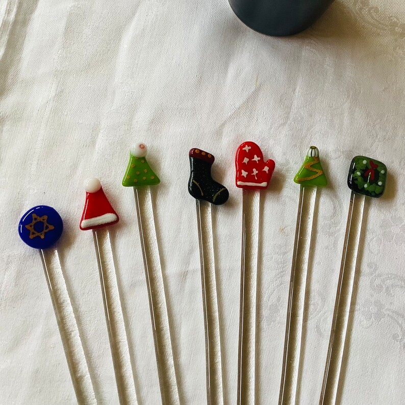 Holiday Fused Glass Swizzle Sticks Drink Stirs, Coffee and Cocoa ...