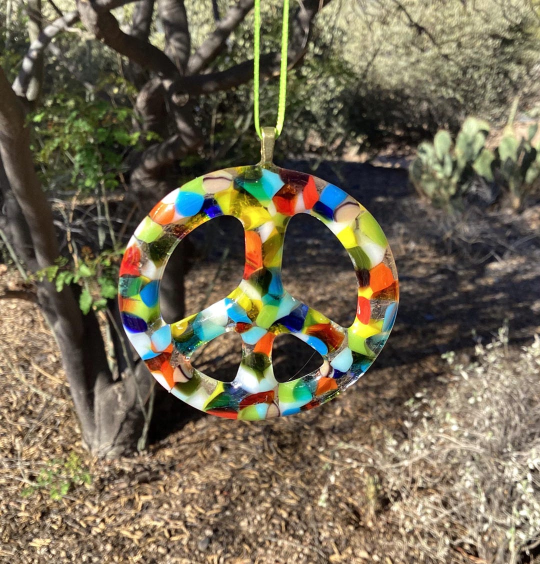 Fused Glass Peace Sign Sun Catcher: Boho Garden Art - Etsy
