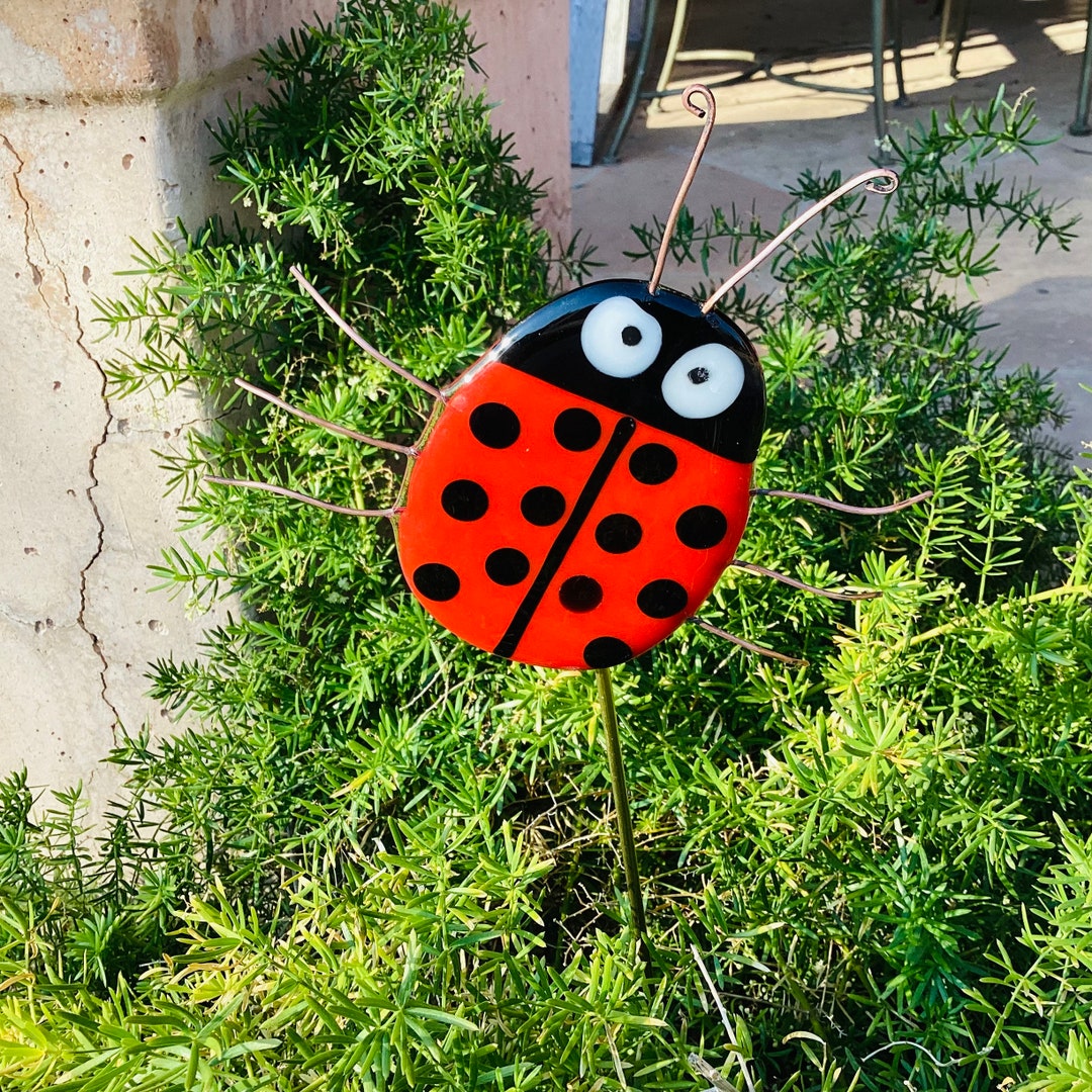 Lady Bug Fused Glass Garden Stake, Yard Decor, Ladybug Garden Stake ...