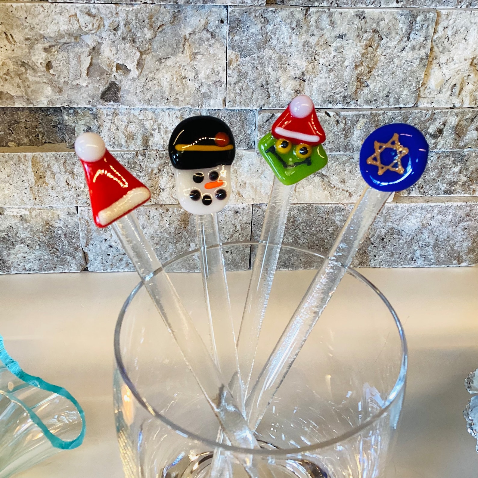 Holiday Fused Glass Swizzle Sticks Drink Stirs, Coffee and Cocoa ...