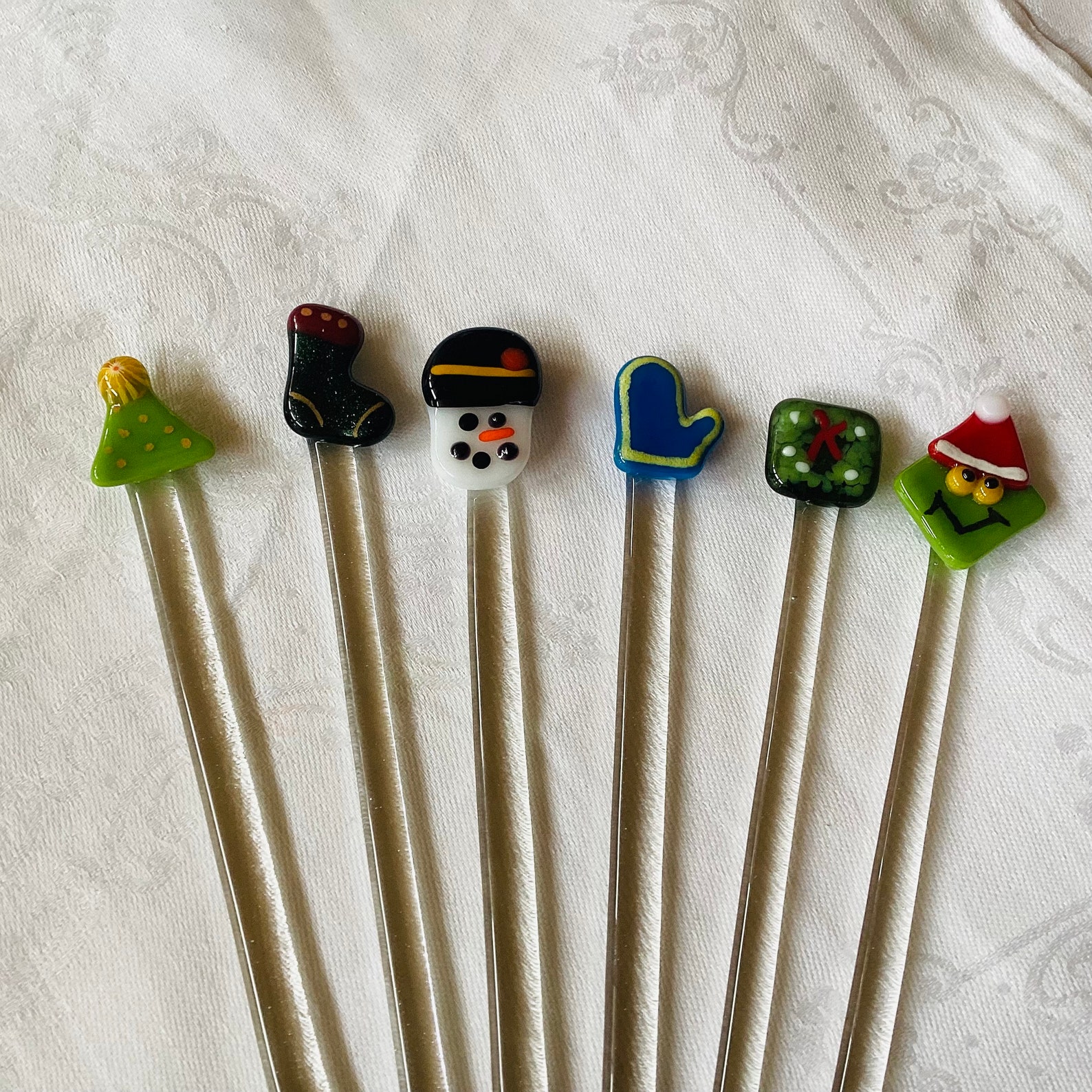 Holiday Fused Glass Swizzle Sticks Drink Stirs, Coffee and Cocoa ...