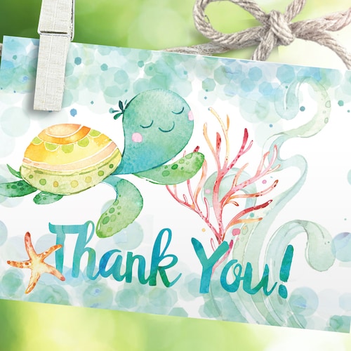 Sea Turtle Thank You Cards Printable INSTANT DOWNLOAD Digital - Etsy
