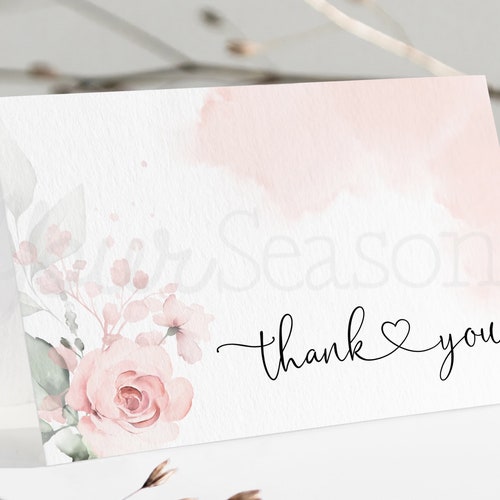 Pink Floral Thank You Card Printable INSTANT DOWNLOAD | Etsy