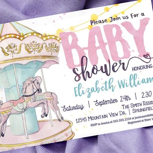 Fully Editable Carousel Baby Shower Invitation INSTANT - Etsy