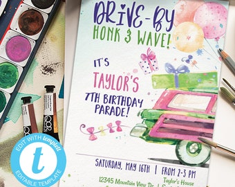 Editable Drive by Birthday Parade Invitation Drive Thru - Etsy