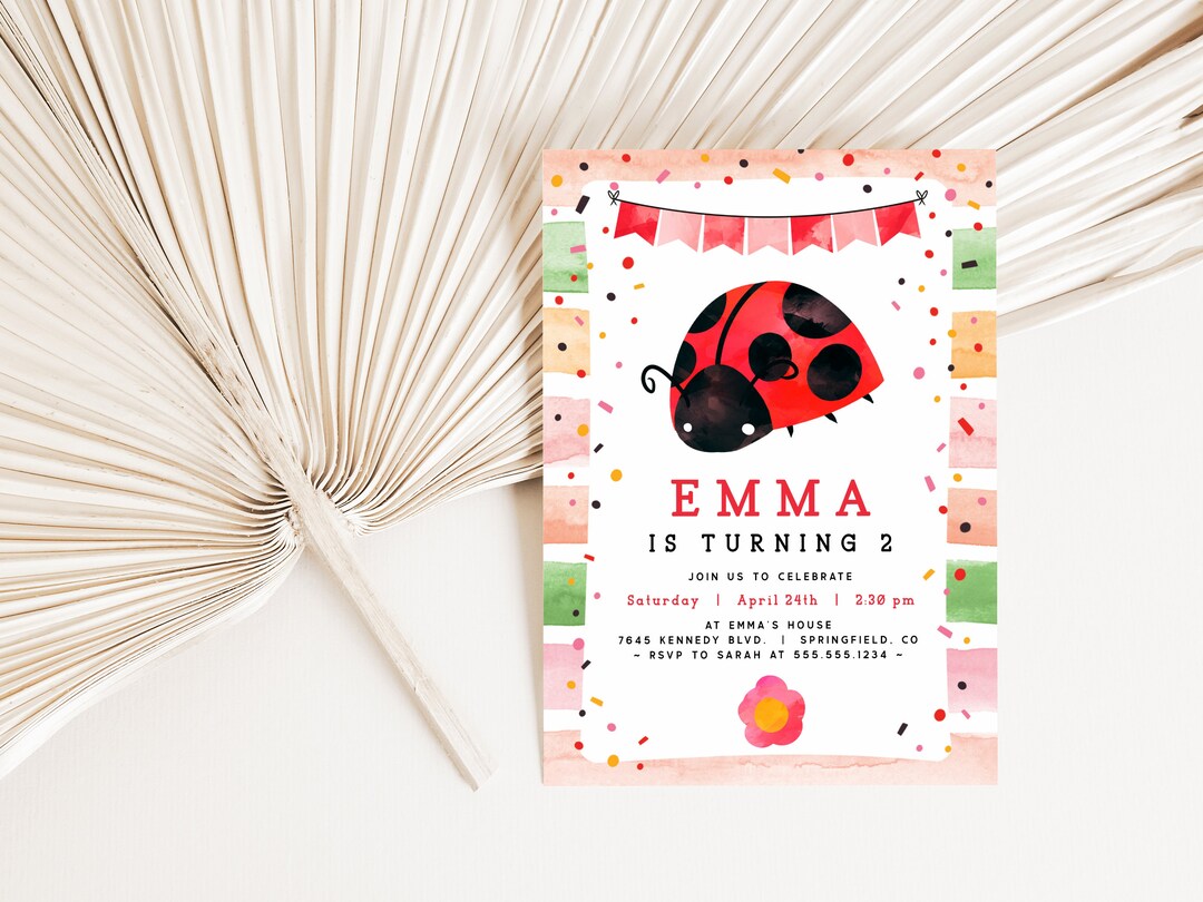 Editable Ladybug Birthday Invitation Template, DIGITGAL DOWNLOAD, 5x7 ...