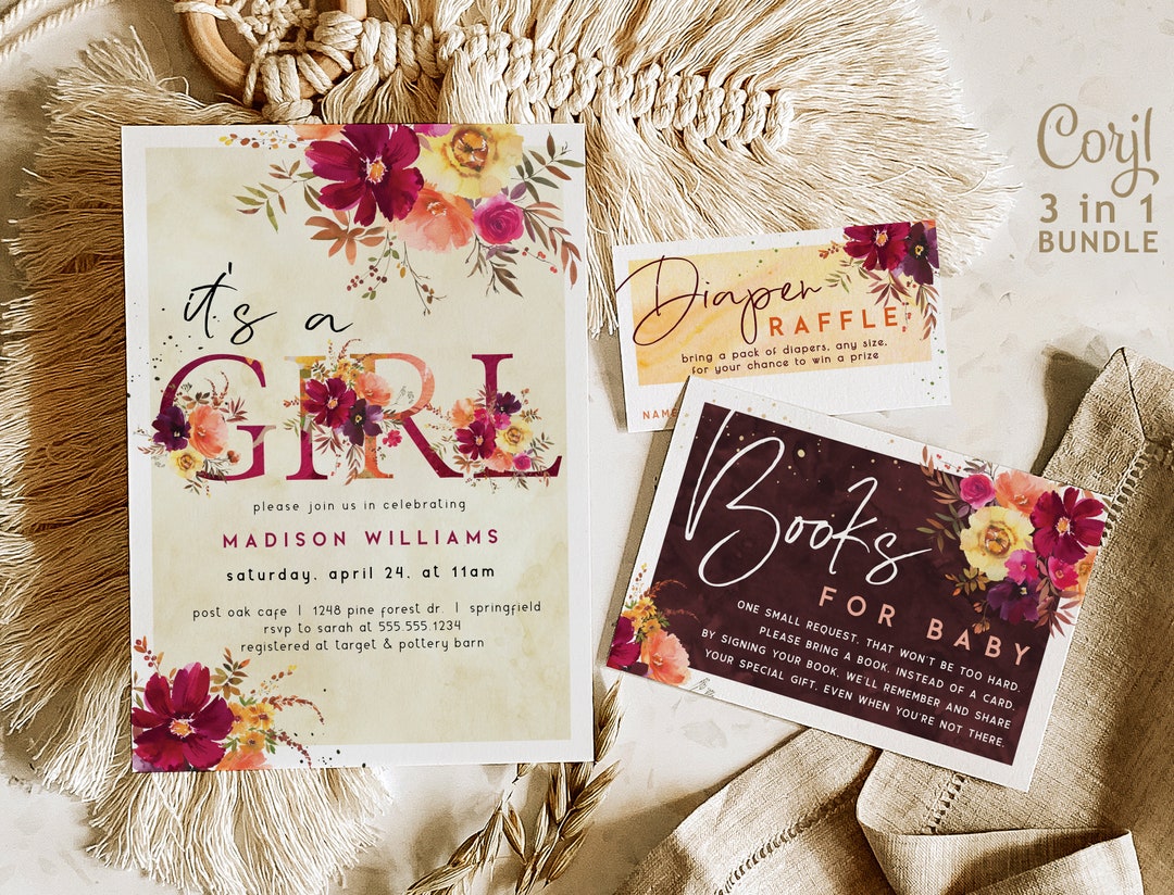 Girl Baby Shower Invitation Floral Suite, Editable Corjl Templates ...