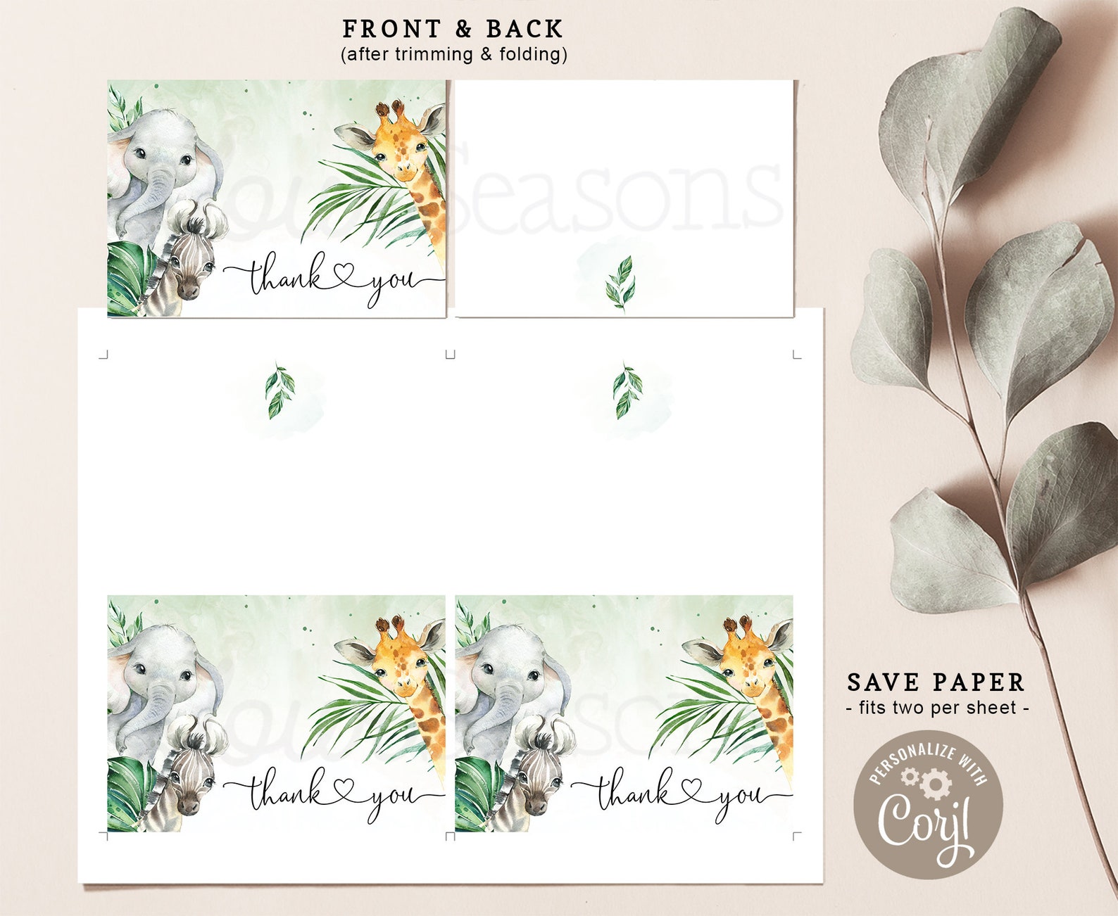 Safari Thank You Card Printable INSTANT DOWNLOAD Editable - Etsy