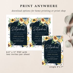 Sunflowers Retirement Invitation, 5x7 Invite Editable Template DIGITAL ...
