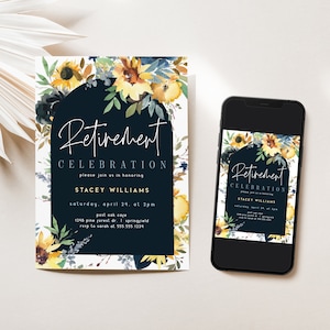 Sunflowers Retirement Invitation, 5x7 Invite Editable Template DIGITAL ...