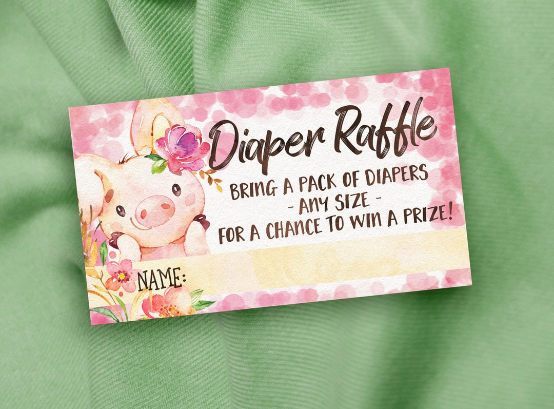 Girl Pig Diaper Raffle Ticket, Insert Card, Farm Baby Shower Printable ...