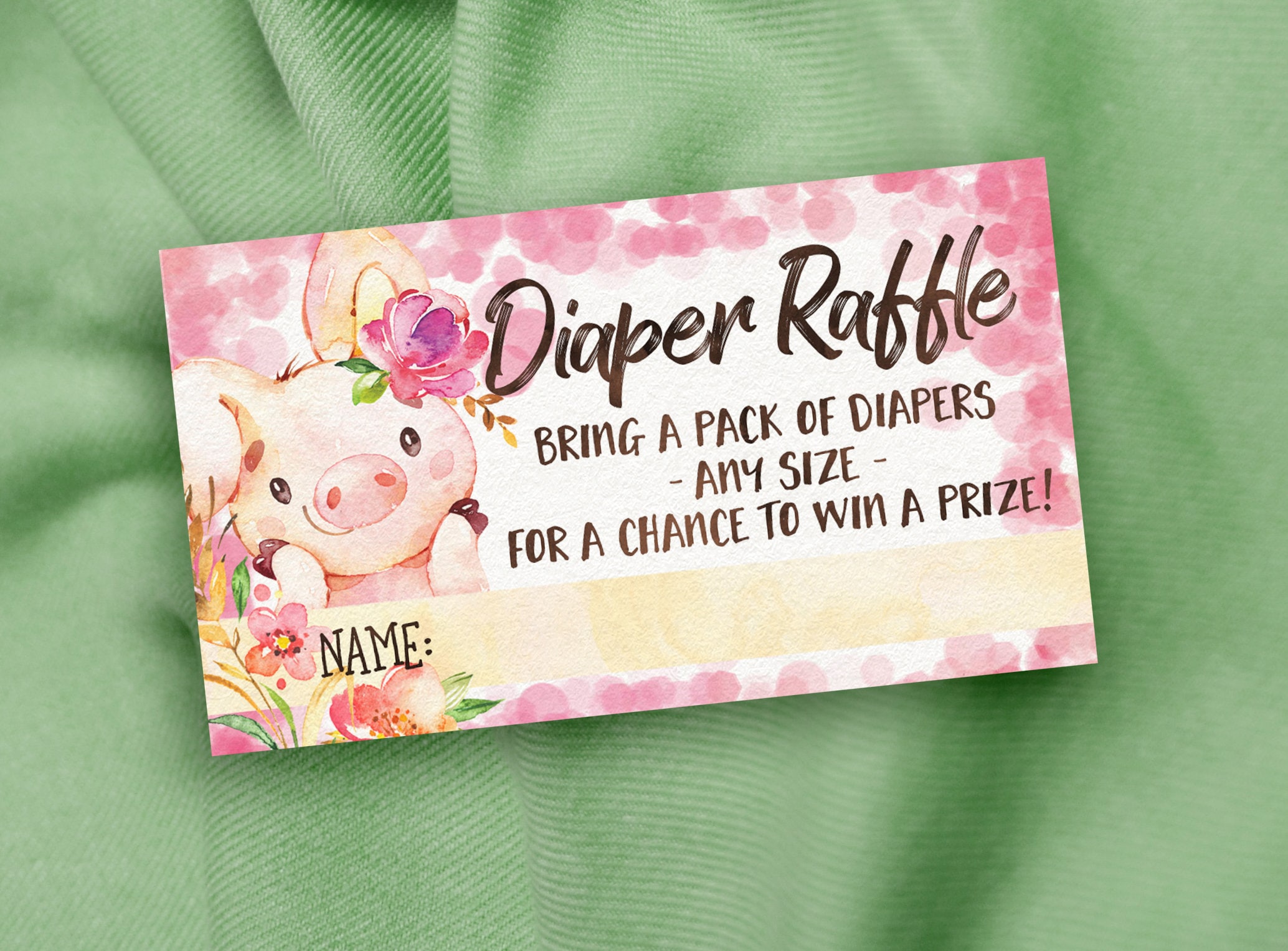 Girl Pig Diaper Raffle Ticket Insert Card Farm Baby Shower | Etsy