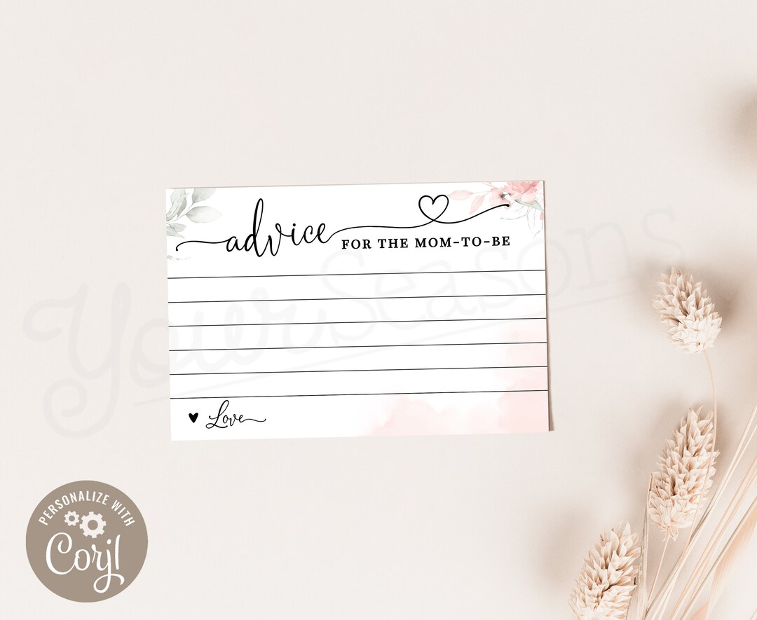 Pink Floral Baby Shower Advice Cards (instant Download) - Etsy
