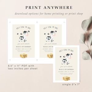 Holy Cow I'm One Birthday Invitation, Farm Birthday Invite, Editable ...