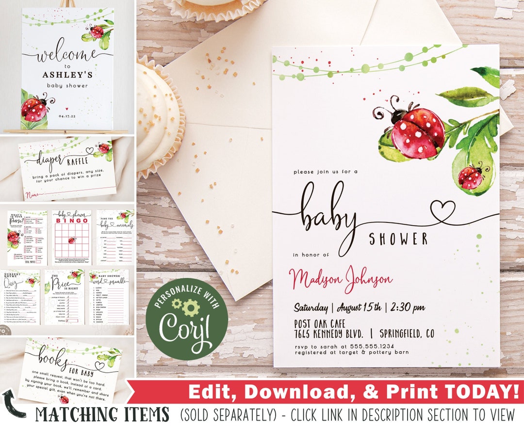 Ladybug Baby Shower Invitation Girl, Printable Invite | INSTANT ...