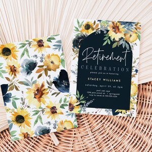Sunflowers Retirement Invitation, 5x7 Invite Editable Template DIGITAL ...