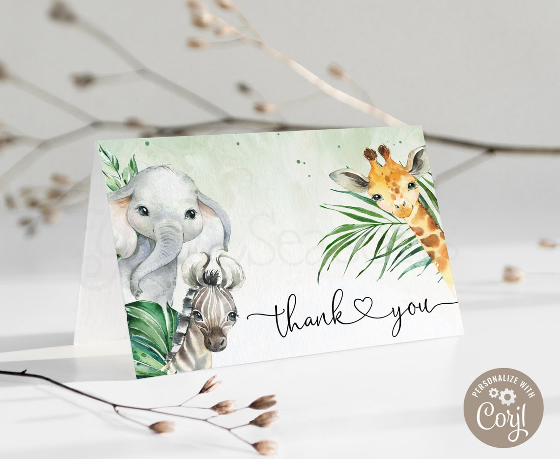 Safari Thank You Card Printable INSTANT DOWNLOAD Editable - Etsy