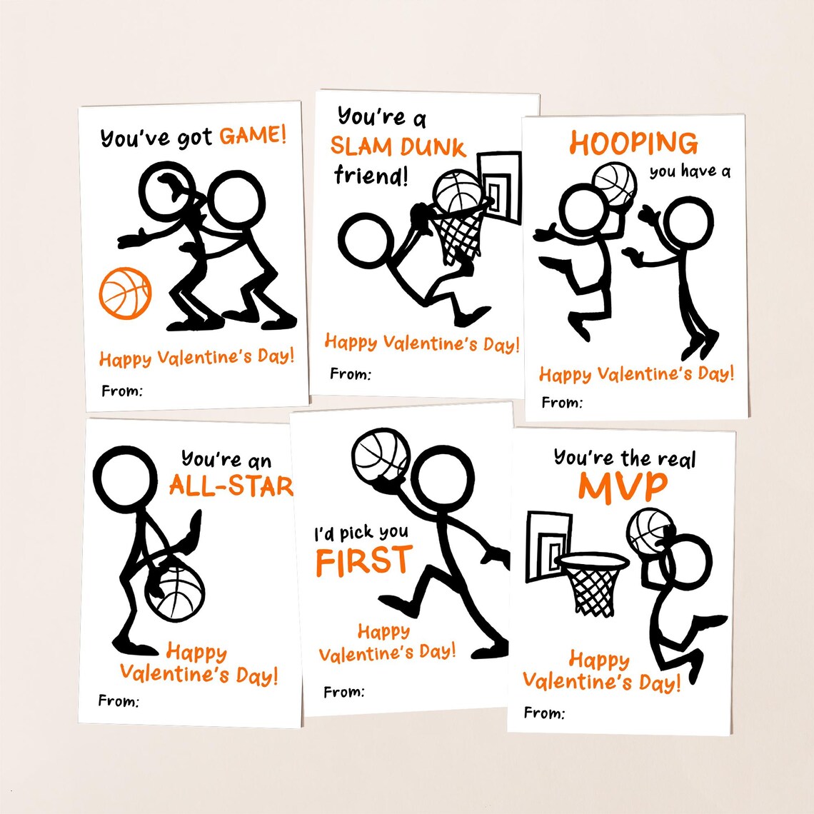 Basketball Valentine Cards, Printable Classroom Set for Kids, Funny ...