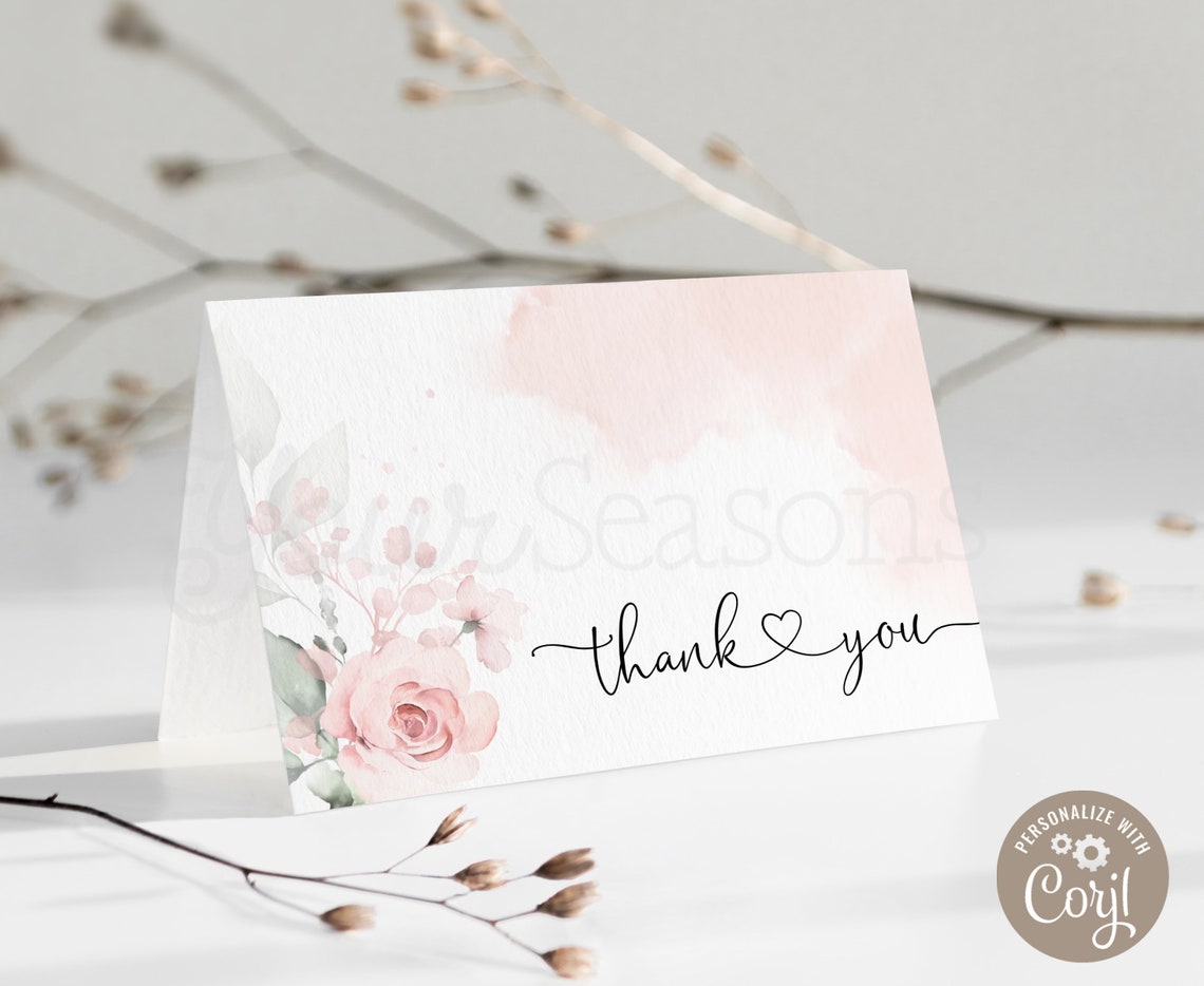 Pink Floral Thank You Card, Printable | INSTANT DOWNLOAD | Editable ...
