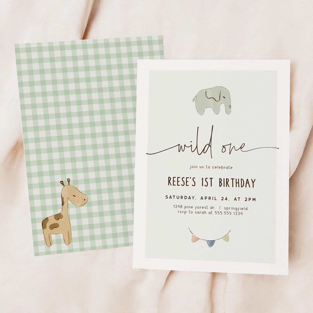 Wild One Birthday Invitation, Safari 1st Birthday Invite, Editable ...