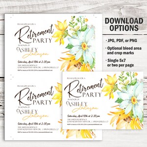 Sunflower Retirement Party Invitation, Floral Watercolor 5x7 Invite ...