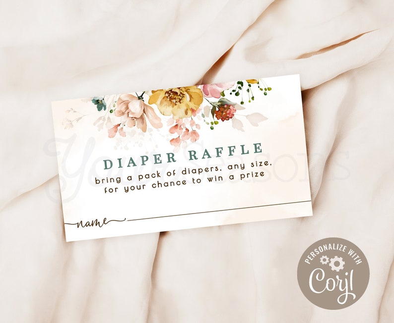 Editable Floral Diaper Raffle Ticket Template DOWNLOAD Baby - Etsy