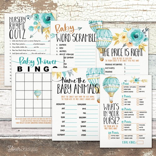 Blue Balloon Baby Shower Game Pack INSTANT DOWNLOAD - Etsy