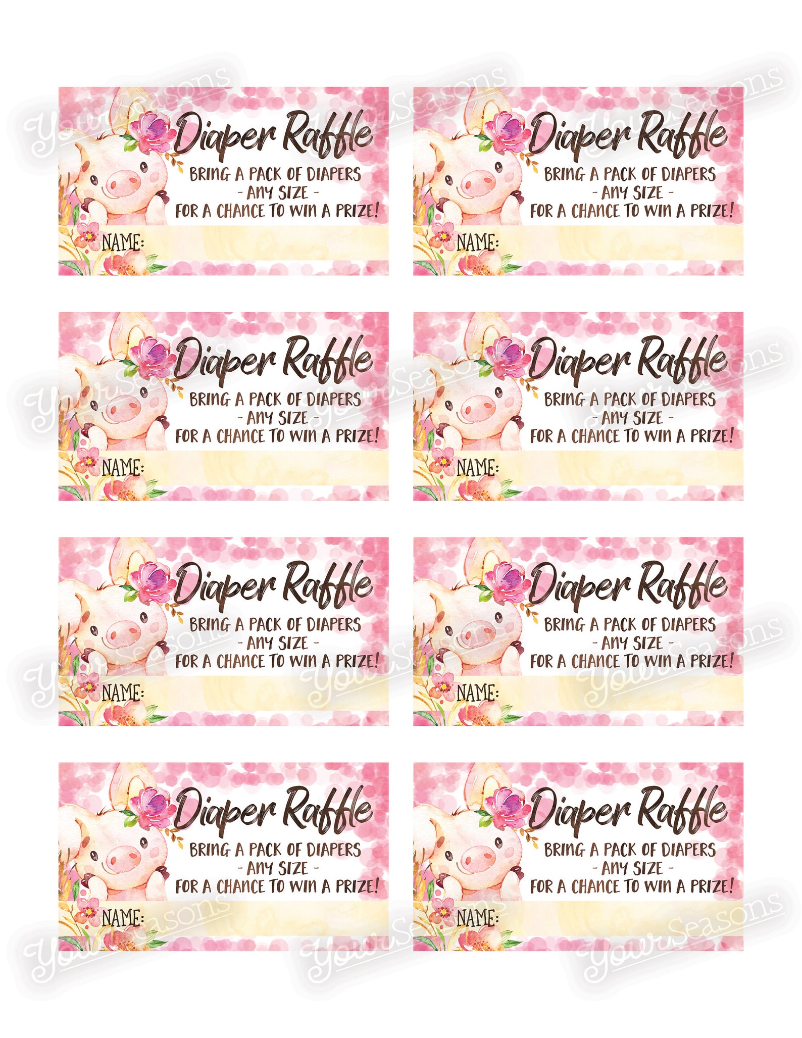 Girl Pig Diaper Raffle Ticket Insert Card Farm Baby Shower - Etsy