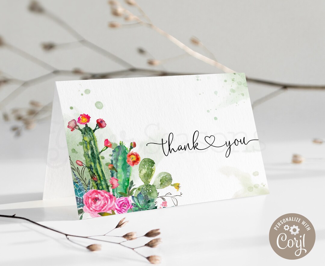 Cactus Thank You Card, Printable | INSTANT DOWNLOAD | Editable Digital ...