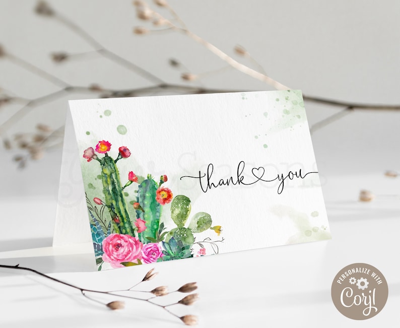 Cactus Thank You Card Printable INSTANT DOWNLOAD Editable - Etsy