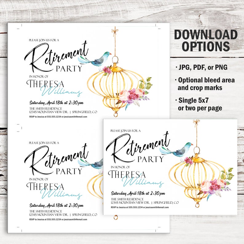 Birdcage Retirement Party Invitation, Floral 5x7 Invite | INSTANT ...