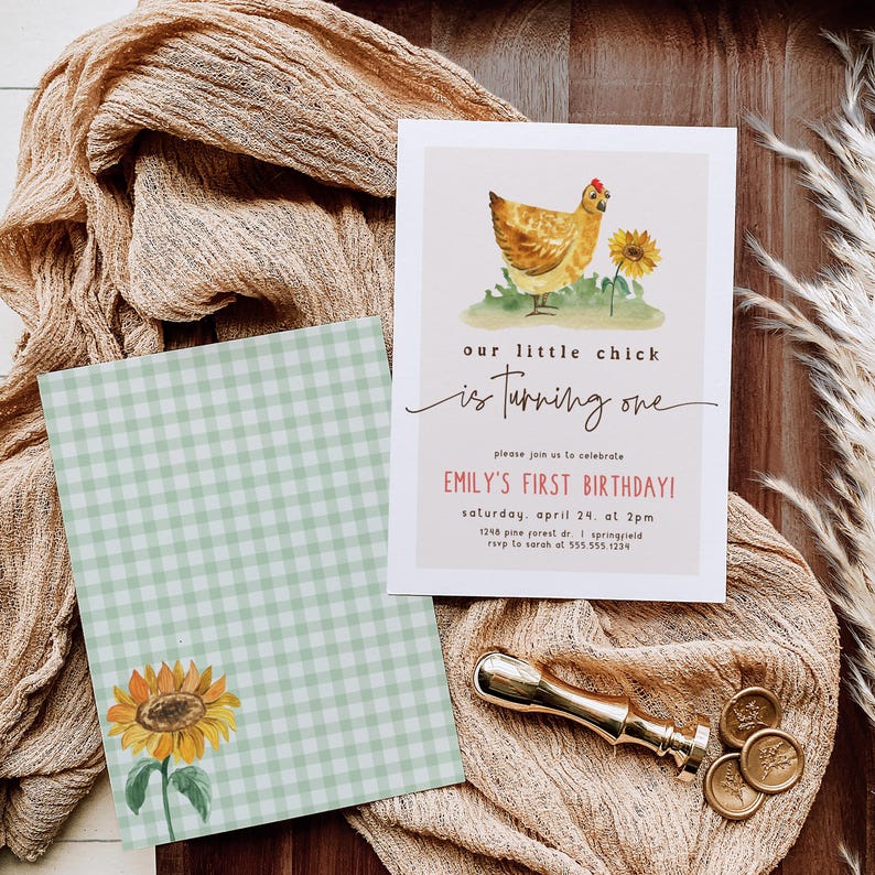 Little Chick Birthday Invitation, Farm First Birthday Invite, Corjl ...