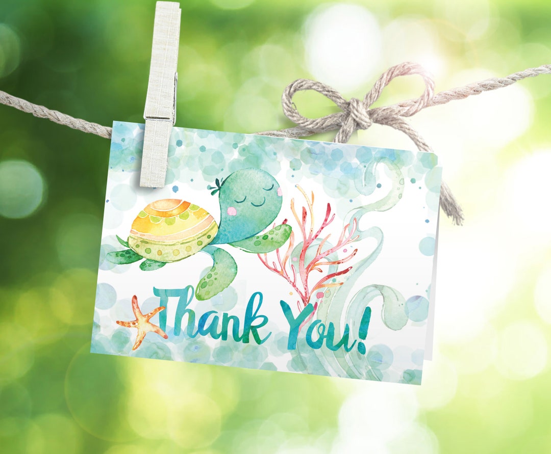 Sea Turtle Thank You Cards, Printable INSTANT DOWNLOAD Digital File ...
