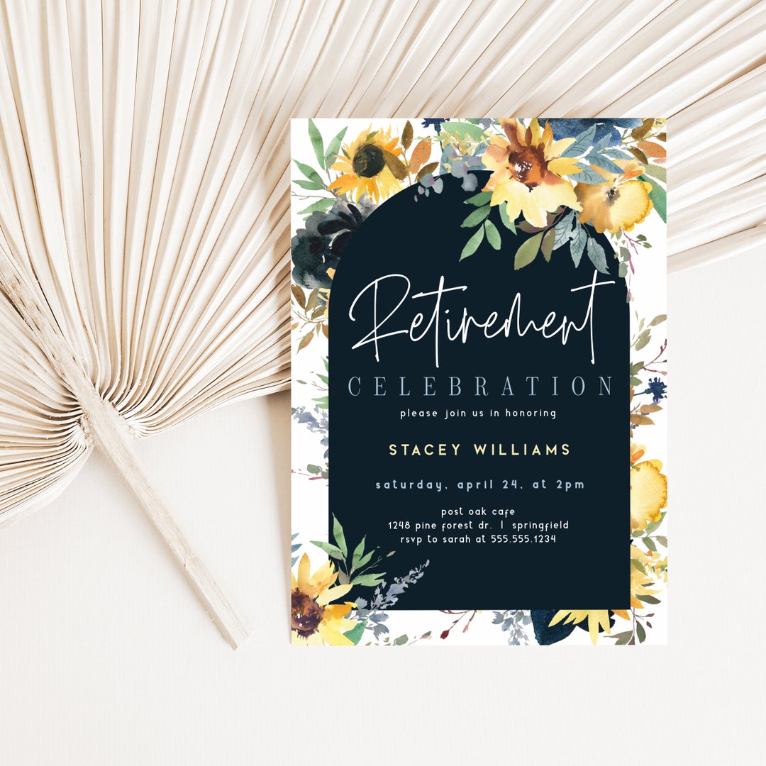 Sunflowers Retirement Invitation, 5x7 Invite Editable Template DIGITAL ...