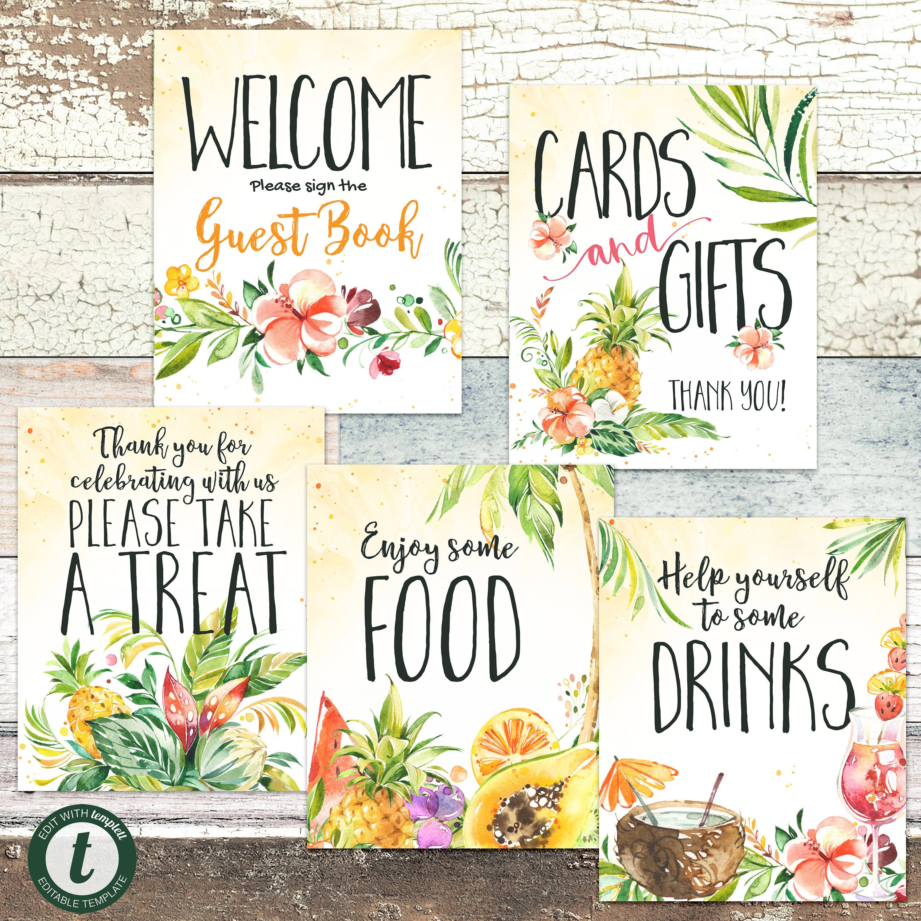 Tropical Table Signs Package Bridal Baby Shower Printable | Etsy