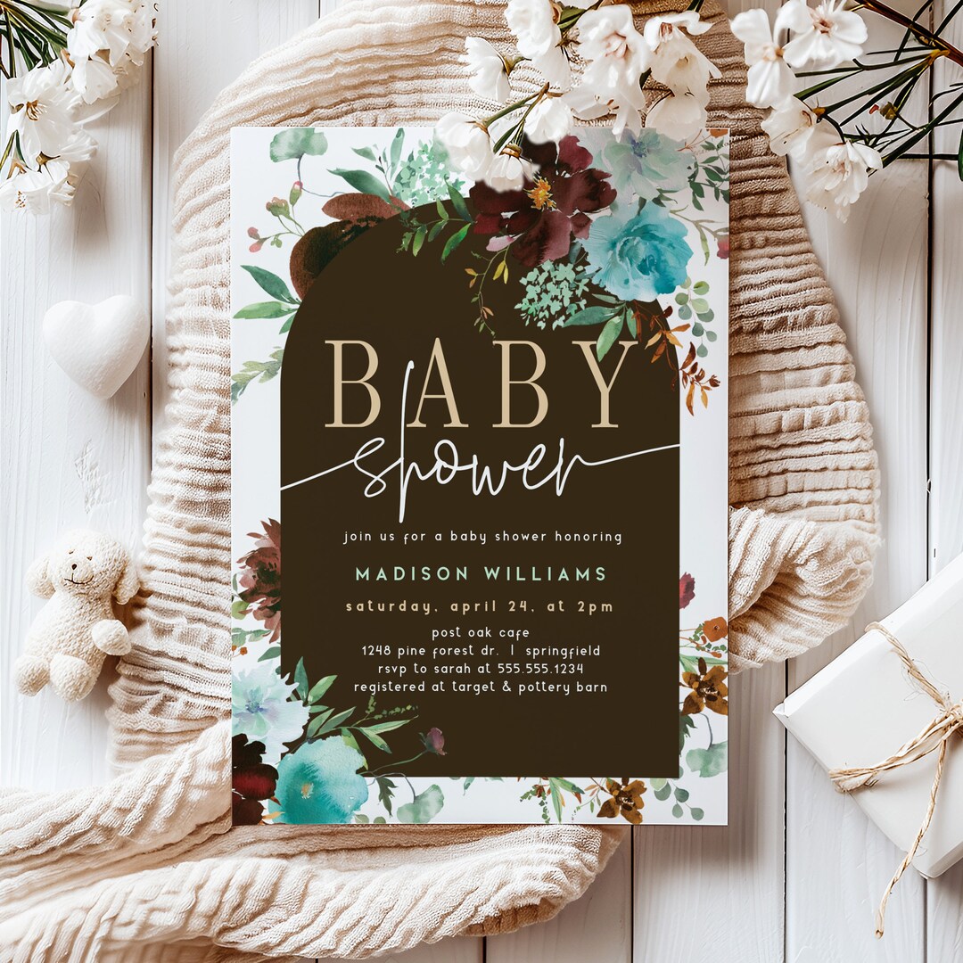 Mint and Brown Baby Shower Invitation, Editable Template DIGITAL File ...