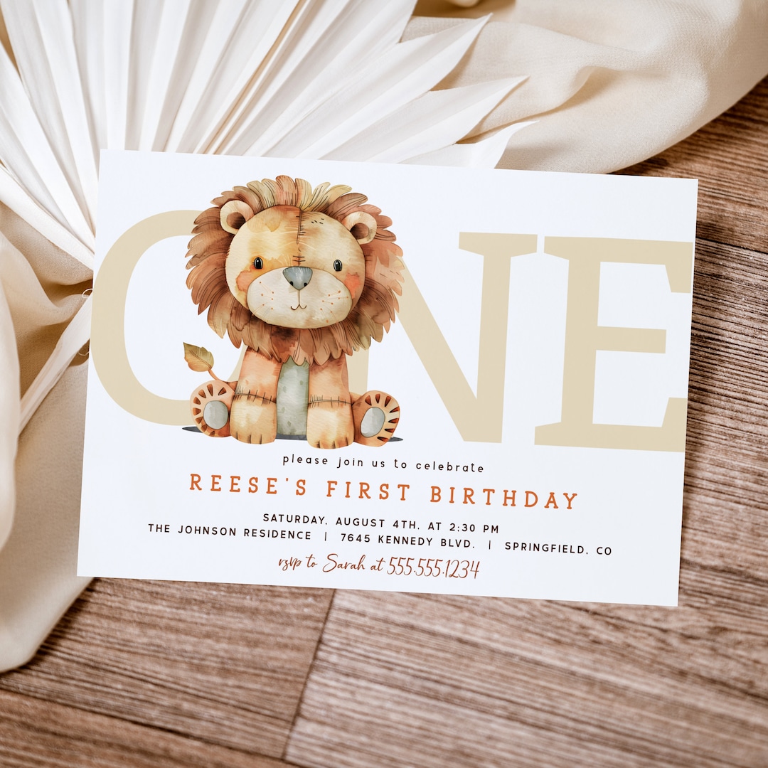 Editable Lion Birthday Invitation, Corjl Editable Template DIGITAL ...