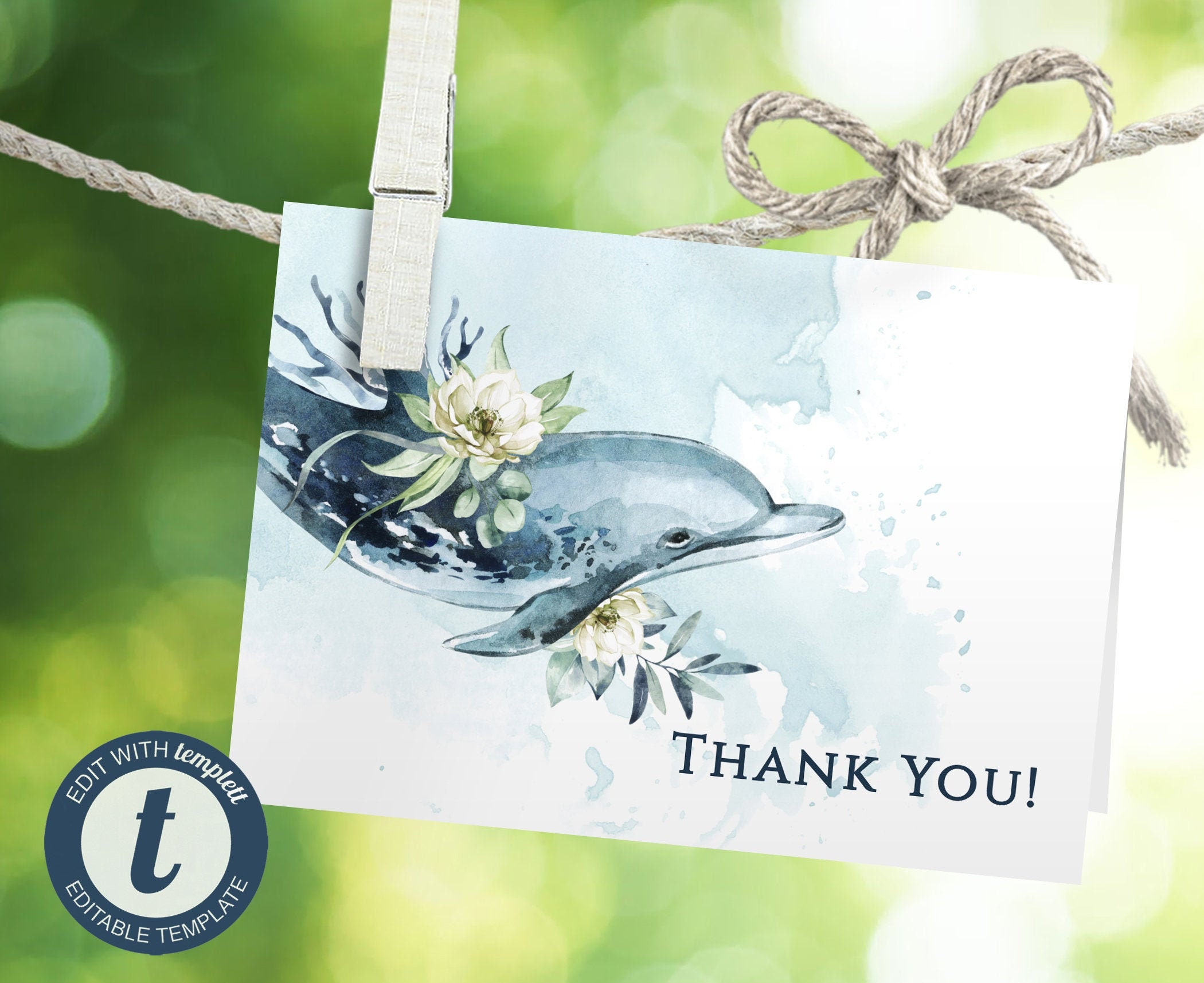 Dolphin Thank You Cards, Ocean Baby / Bridal Shower Printable INSTANT ...