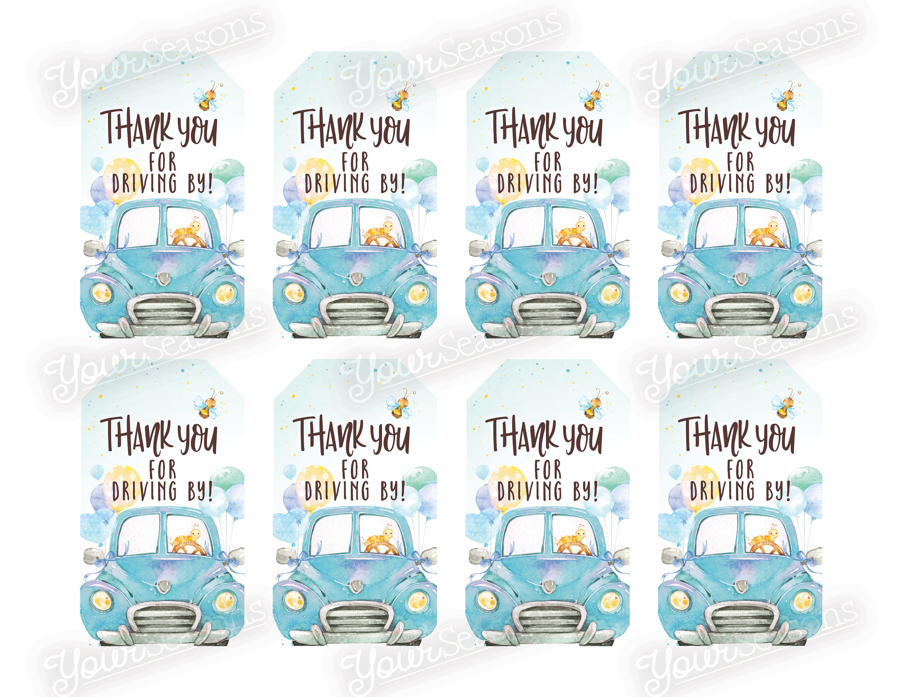 Drive by Baby Shower Gift Tags Blue Truck Thank You Favor - Etsy