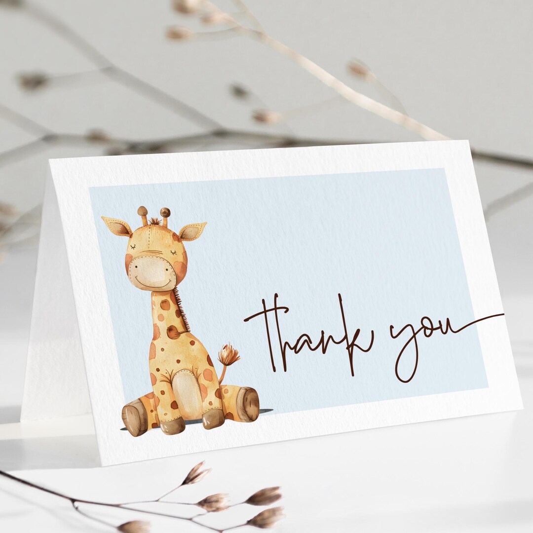 Giraffe Thank You Card, Editable Template Corjl Digital Download 016 - Etsy