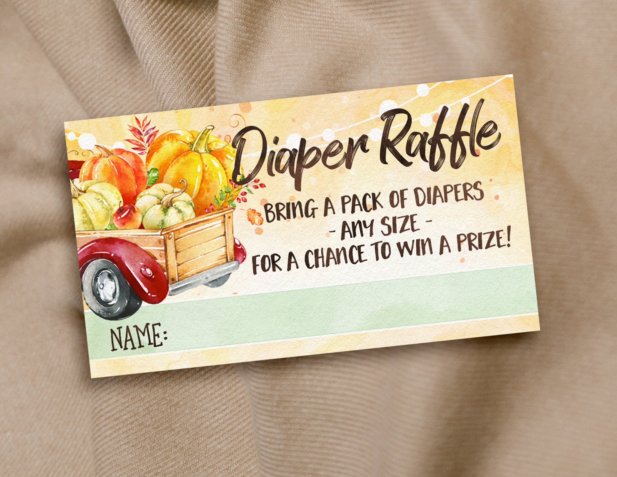 Fall Diaper Raffle Ticket Harvest Truck Insert Card Baby | Etsy