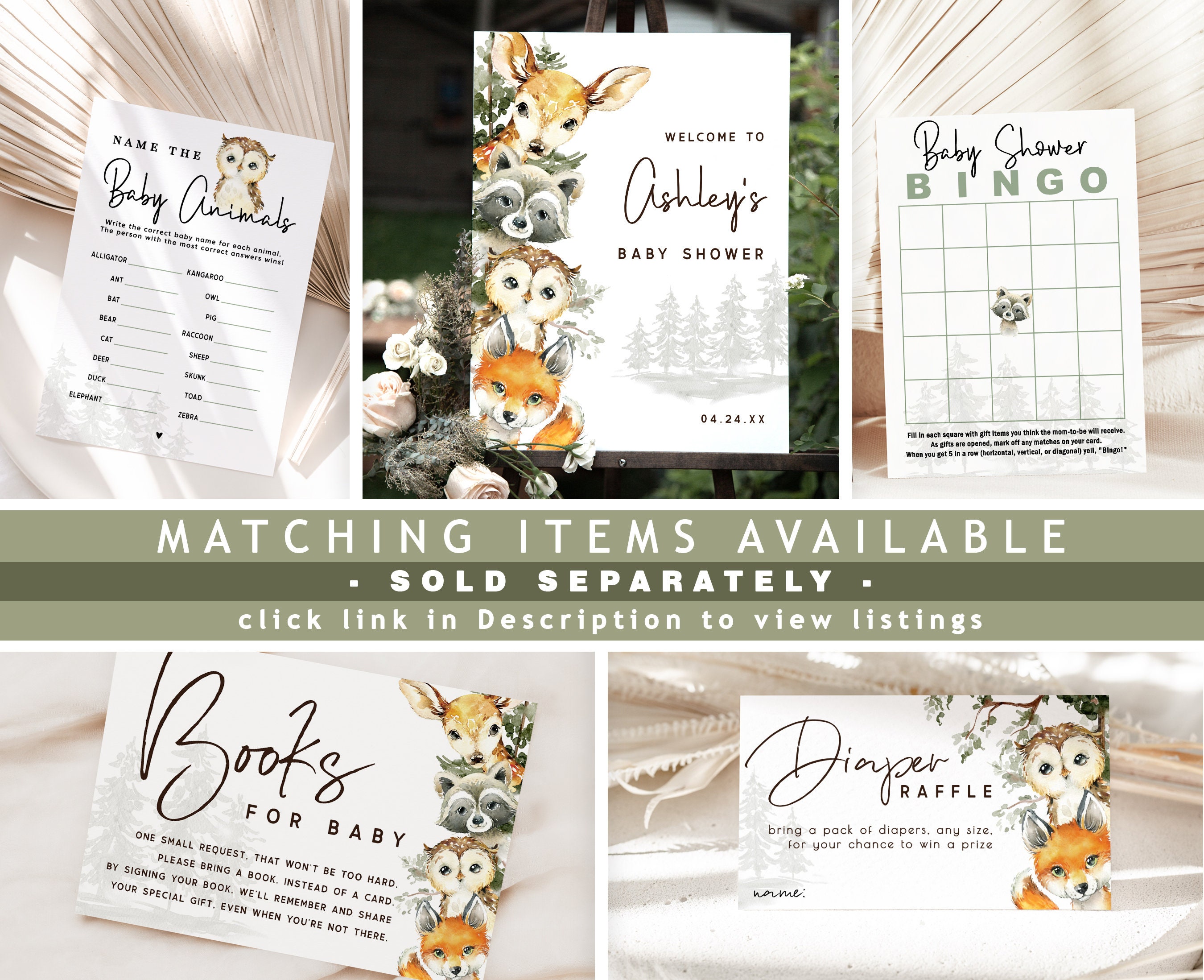 Woodland Baby Shower Games Bundle | INSTANT DOWNLOAD | Editable Digital ...