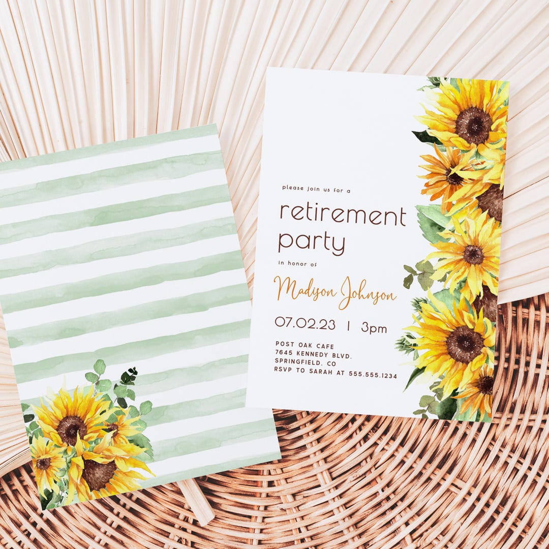 Sunflower Retirement Party Invitation: Watercolor Floral Template ...