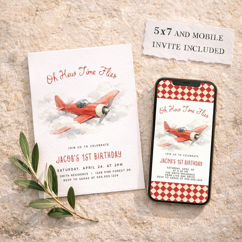 Time Flies 1st Birthday Invite, Airplane Editable Invitation, Digital ...