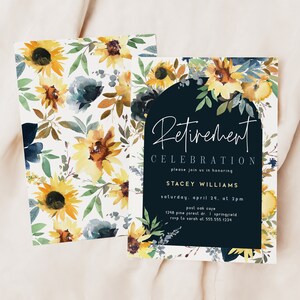 Sunflowers Retirement Invitation, 5x7 Invite Editable Template DIGITAL ...
